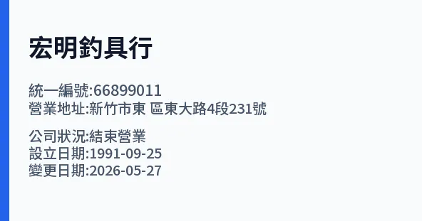 宏明釣具行的照片-統編 66899011(新竹市) 公司登記資料與營業項目詳細圖表