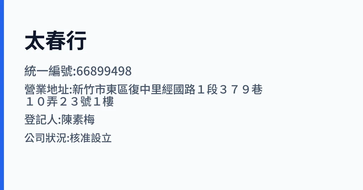 太春行 - 統編 66899498(新竹市) 公司登記資料與營業項目詳細圖表