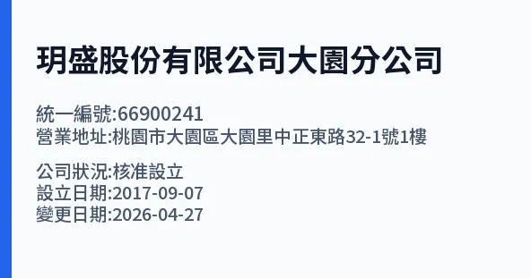 玥盛股份有限公司大園分公司的照片-統編 66900241(桃園市) 公司登記資料與營業項目詳細圖表