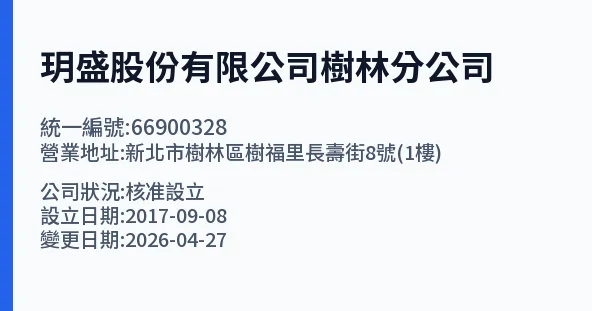 玥盛股份有限公司樹林分公司的照片-統編 66900328(新北市) 公司登記資料與營業項目詳細圖表