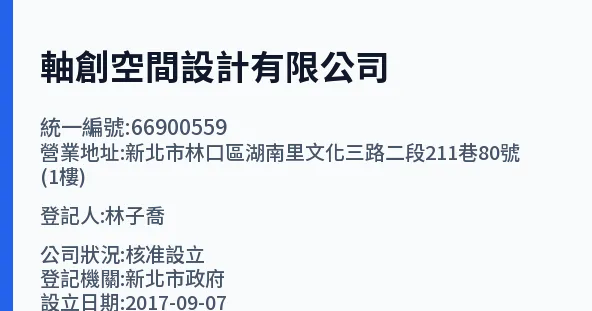 軸創空間設計有限公司的照片-統編 66900559(新北市) 公司登記資料與營業項目詳細圖表