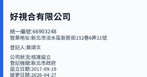 好視合有限公司的照片-統編 66903248(新北市) 公司登記資料與營業項目詳細圖表