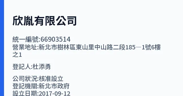 欣胤有限公司的照片-統編 66903514(新北市) 公司登記資料與營業項目詳細圖表