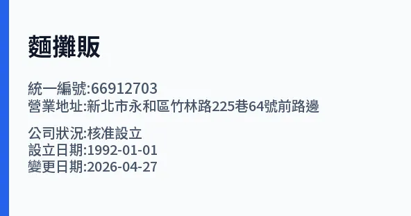 麵攤販的照片-統編 66912703(新北市) 公司登記資料與營業項目詳細圖表