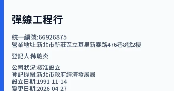 彈線工程行的照片-統編 66926875(新北市) 公司登記資料與營業項目詳細圖表