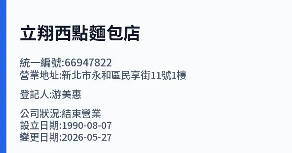 立翔西點麵包店的照片-統編 66947822(新北市) 公司登記資料與營業項目詳細圖表