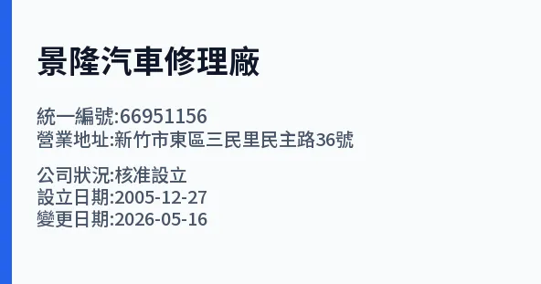景隆汽車修理廠的照片-統編 66951156(新竹市) 公司登記資料與營業項目詳細圖表