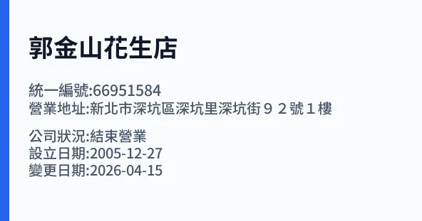郭金山花生店的照片-統編 66951584(新北市) 公司登記資料與營業項目詳細圖表