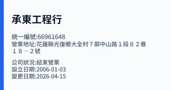 承東工程行的照片-統編 66961648(花蓮縣) 公司登記資料與營業項目詳細圖表