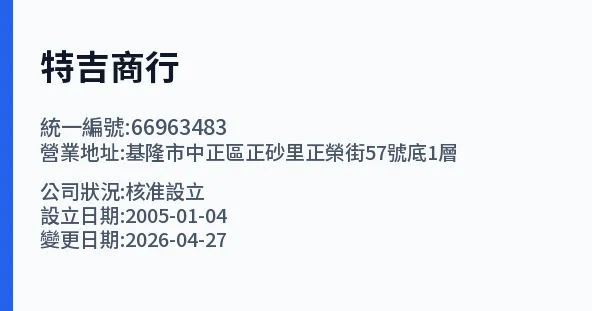 特吉商行的照片-統編 66963483(基隆市) 公司登記資料與營業項目詳細圖表
