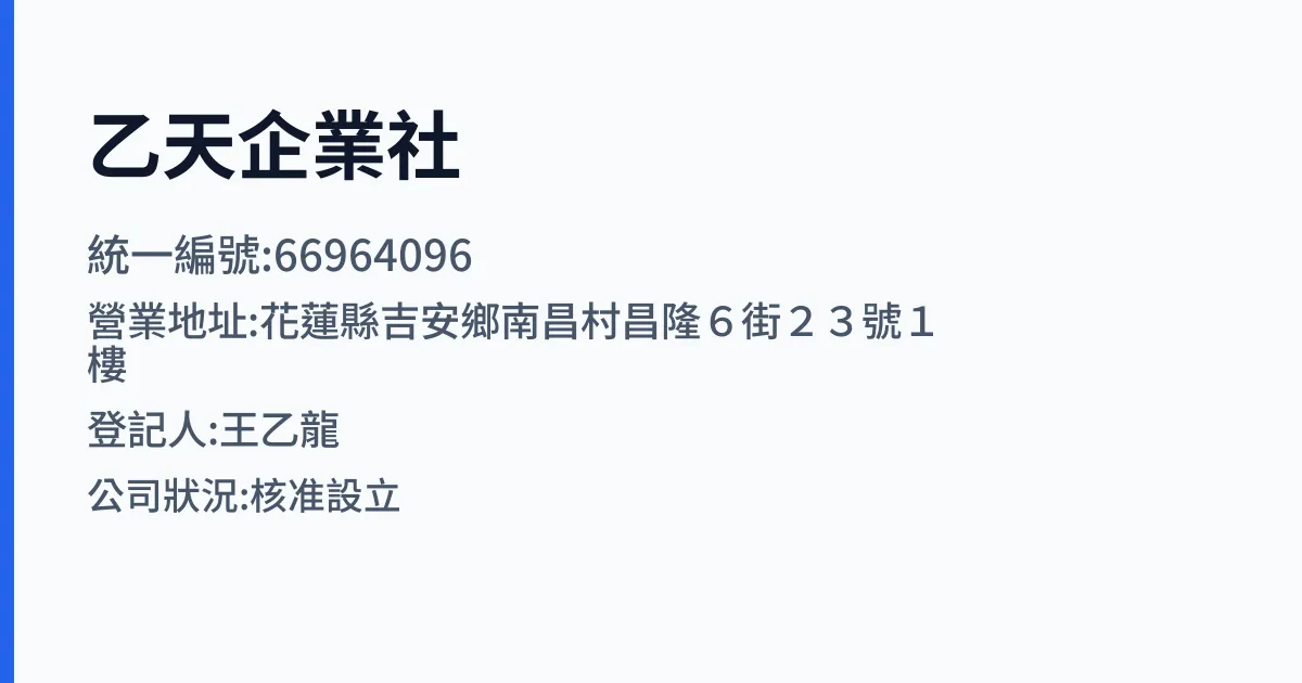 乙天企業社 - 統編 66964096(花蓮縣) 公司登記資料與營業項目詳細圖表