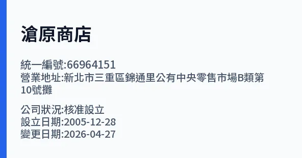 滄原商店的照片-統編 66964151(新北市) 公司登記資料與營業項目詳細圖表