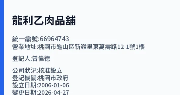 龍利乙肉品舖的照片-統編 66964743(桃園市) 公司登記資料與營業項目詳細圖表