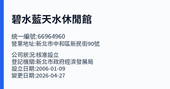 碧水藍天水休閒館的照片-統編 66964960(新北市) 公司登記資料與營業項目詳細圖表