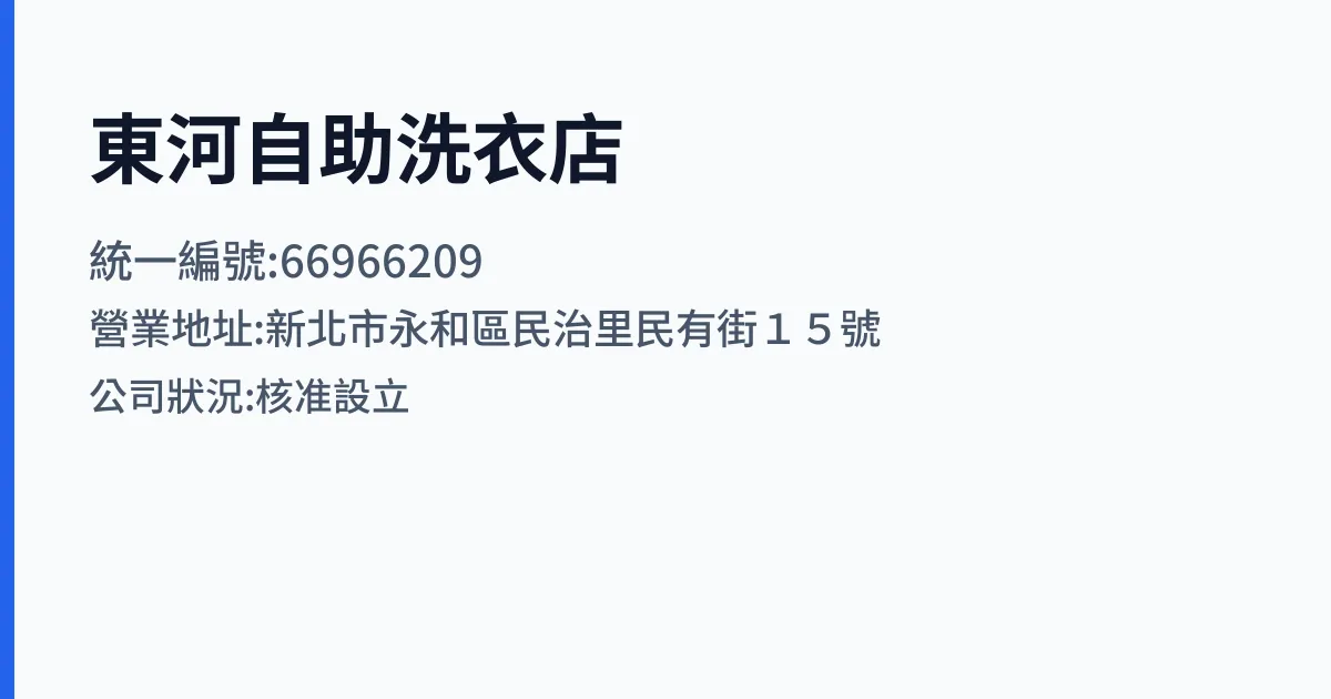 東河自助洗衣店 - 統編 66966209（新北市） 公司登記資料與營業項目詳細圖表