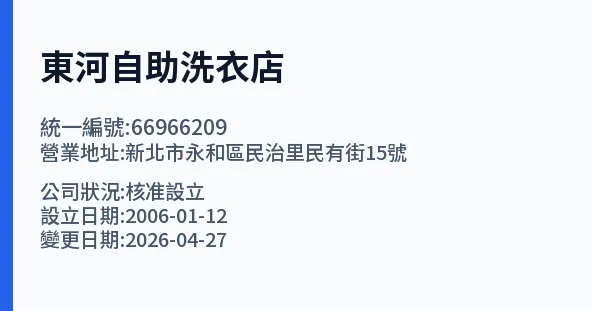 東河自助洗衣店的照片-統編 66966209(新北市) 公司登記資料與營業項目詳細圖表