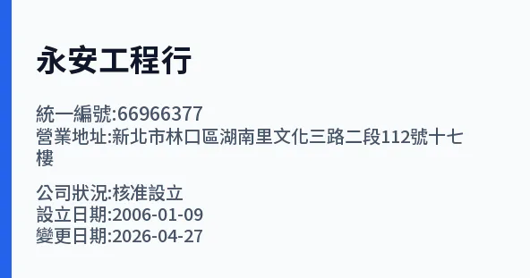 永安工程行的照片-統編 66966377(新北市) 公司登記資料與營業項目詳細圖表