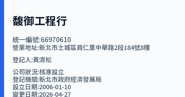 馥御工程行的照片-統編 66970610(新北市) 公司登記資料與營業項目詳細圖表
