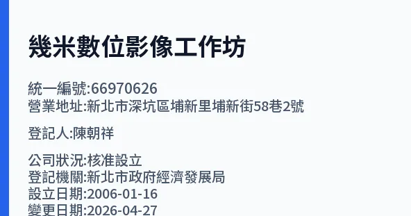 幾米數位影像工作坊的照片-統編 66970626(新北市) 公司登記資料與營業項目詳細圖表