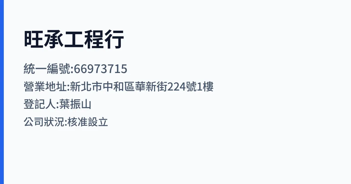 旺承工程行 - 統編 66973715(新北市) 公司登記資料與營業項目詳細圖表