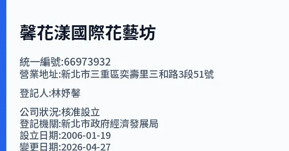 馨花漾國際花藝坊的照片-統編 66973932(新北市) 公司登記資料與營業項目詳細圖表