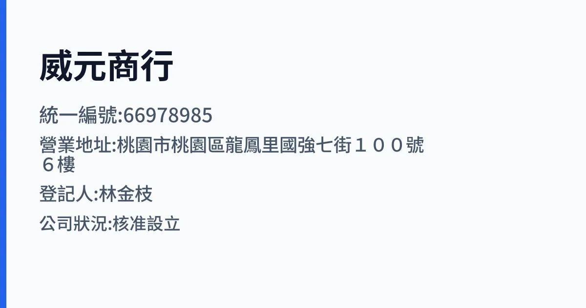 威元商行 - 統編 66978985(桃園市) 公司登記資料與營業項目詳細圖表