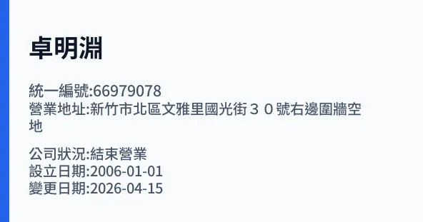卓明淵的照片-統編 66979078(新竹市) 公司登記資料與營業項目詳細圖表