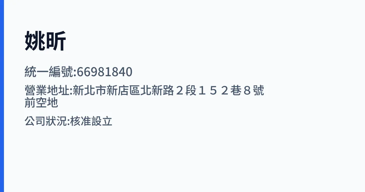 姚昕 - 統編 66981840(新北市) 公司登記資料與營業項目詳細圖表