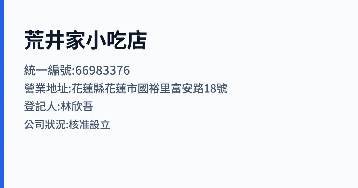 荒井家小吃店 - 統編 66983376(花蓮縣) 公司登記資料與營業項目詳細圖表