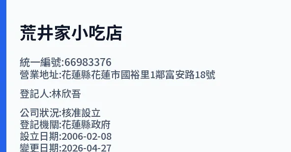 荒井家小吃店的照片-統編 66983376(花蓮縣) 公司登記資料與營業項目詳細圖表