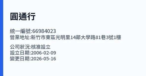 圓通行的照片-統編 66984023(新竹市) 公司登記資料與營業項目詳細圖表