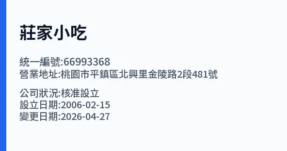 莊家小吃的照片-統編 66993368(桃園市) 公司登記資料與營業項目詳細圖表