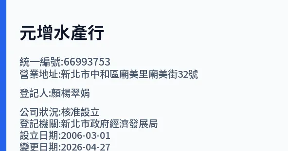 元增水產行的照片-統編 66993753(新北市) 公司登記資料與營業項目詳細圖表