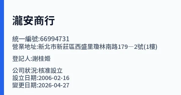 瀧安商行的照片-統編 66994731(新北市) 公司登記資料與營業項目詳細圖表
