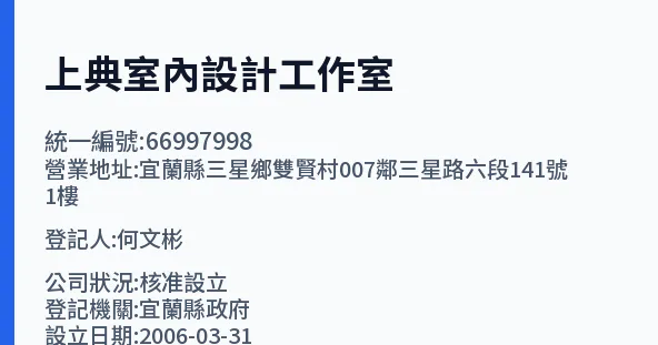 上典室內設計工作室的照片-統編 66997998(宜蘭縣) 公司登記資料與營業項目詳細圖表