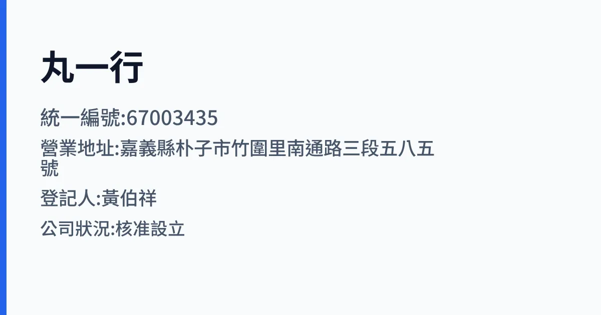 丸一行 - 統編 67003435(嘉義縣) 公司登記資料與營業項目詳細圖表
