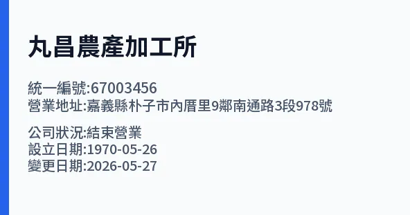 丸昌農產加工所的照片-統編 67003456(嘉義縣) 公司登記資料與營業項目詳細圖表