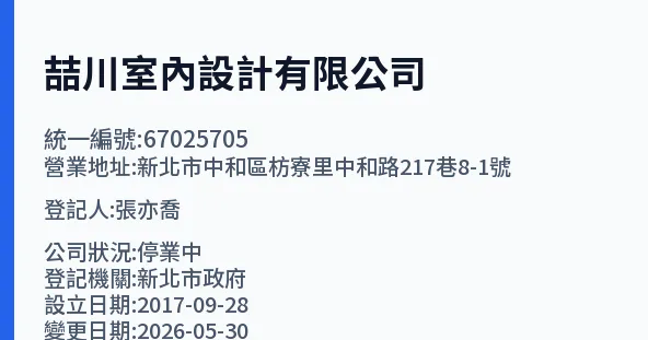 喆川室內設計有限公司的照片-統編 67025705(新北市) 公司登記資料與營業項目詳細圖表