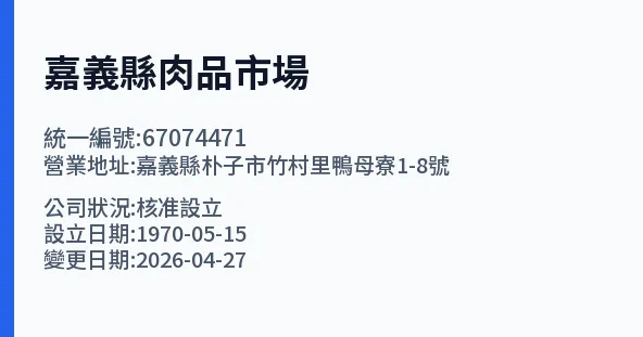 嘉義縣肉品市場的照片-統編 67074471(嘉義縣) 公司登記資料與營業項目詳細圖表