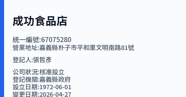 成功食品店的照片-統編 67075280(嘉義縣) 公司登記資料與營業項目詳細圖表