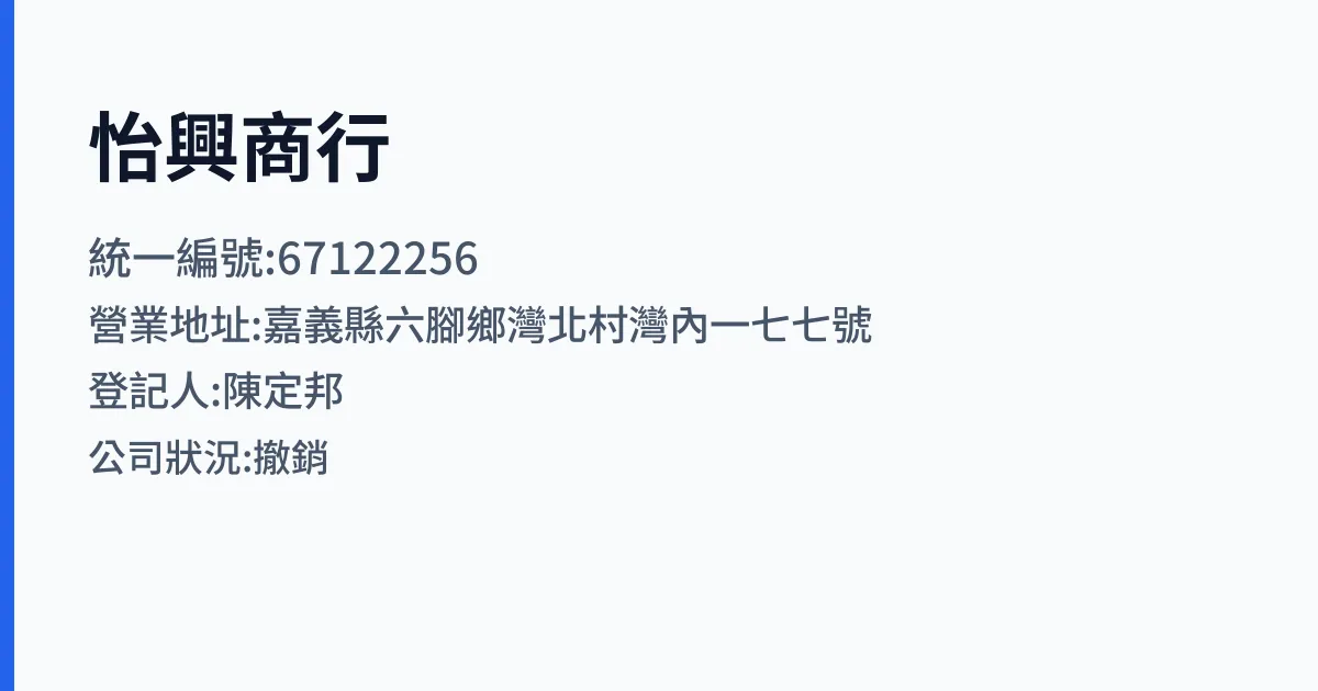 怡興商行 - 統編 67122256(嘉義縣) 公司登記資料與營業項目詳細圖表
