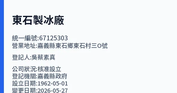 東石製冰廠的照片-統編 67125303(嘉義縣) 公司登記資料與營業項目詳細圖表