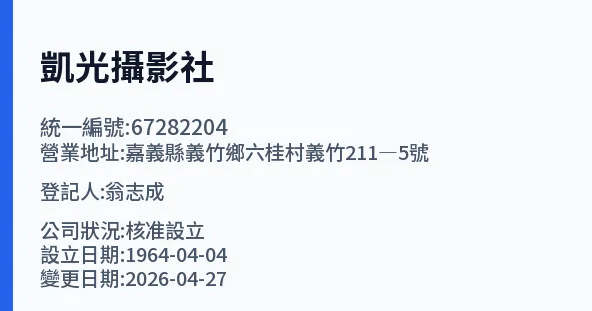 凱光攝影社的照片-統編 67282204(嘉義縣) 公司登記資料與營業項目詳細圖表