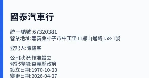 國泰汽車行的照片-統編 67320381(嘉義縣) 公司登記資料與營業項目詳細圖表