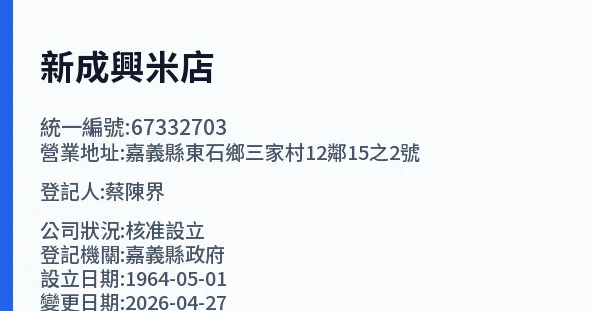 新成興米店的照片-統編 67332703(嘉義縣) 公司登記資料與營業項目詳細圖表