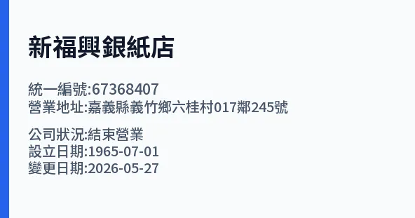 新福興銀紙店的照片-統編 67368407(嘉義縣) 公司登記資料與營業項目詳細圖表