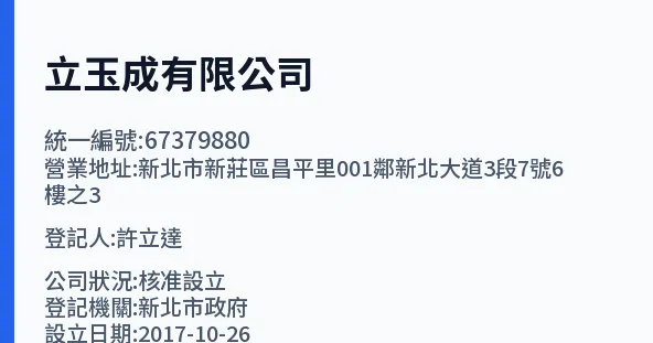 立玉成有限公司的照片-統編 67379880(新北市) 公司登記資料與營業項目詳細圖表