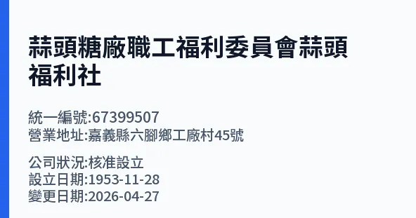 蒜頭糖廠職工福利委員會蒜頭福利社的照片-統編 67399507(嘉義縣) 公司登記資料與營業項目詳細圖表