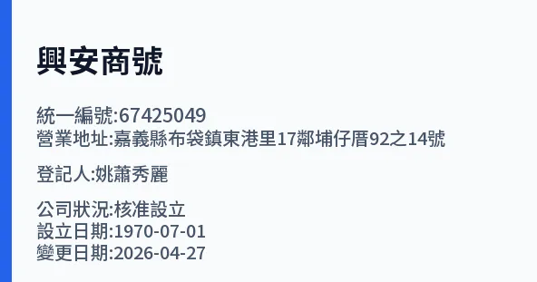 興安商號的照片-統編 67425049(嘉義縣) 公司登記資料與營業項目詳細圖表