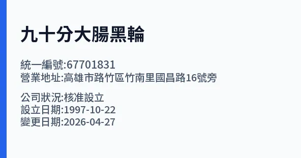 九十分大腸黑輪的照片-統編 67701831(高雄市) 公司登記資料與營業項目詳細圖表